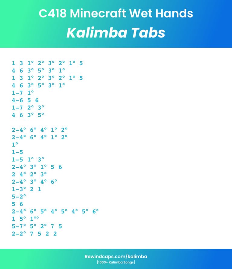 C418 Minecraft Wet Hands Kalimba Notes | Tabs & Chords - Kalimba Tabs