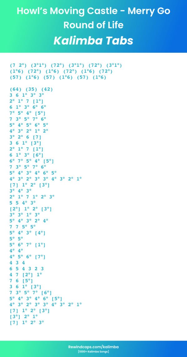 Howl's Moving Castle Kalimba Tabs & Chords | Merry go round of life ...